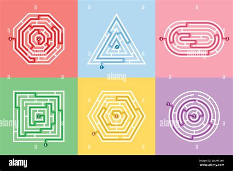 Labyrinth Different Shapes Game And Maze Fun Puzzle Set Maze Square