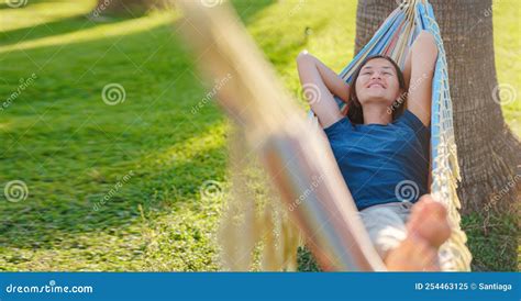 Young Beautiful Lady Posing While Lying On Hammock Stock Image Image