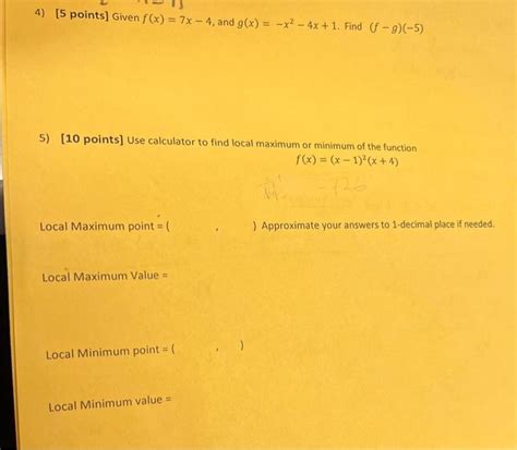 Solved 4 [5 Points] Given F X 7x−4 And G X −x2−4x 1