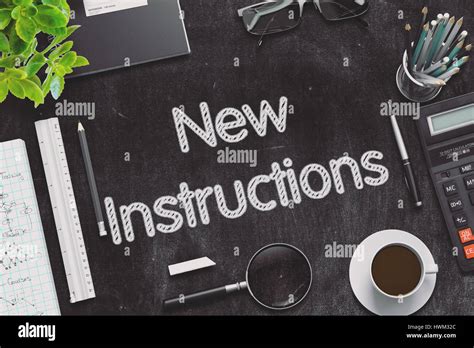 New Instructions Text On Black Chalkboard 3D Rendering Stock Photo Alamy