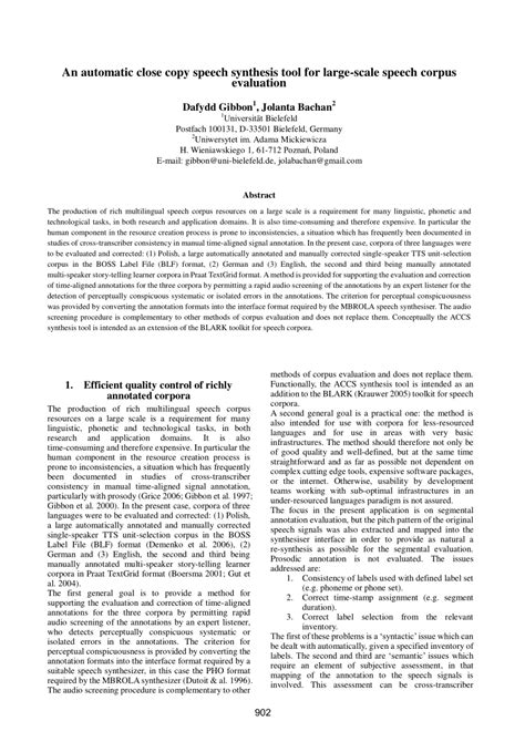 Pdf An Automatic Close Copy Speech Synthesis Tool For Large Scale Speech Corpus Evaluation
