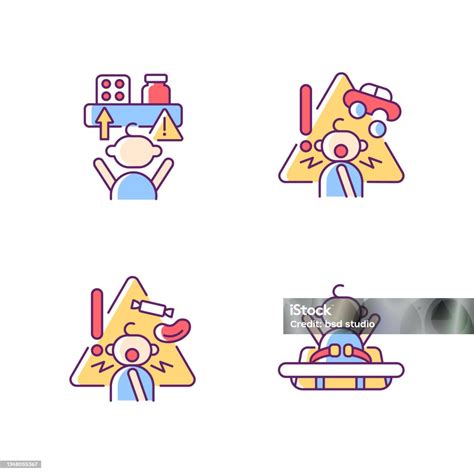 중독 및 질식 방지 Rgb 컬러 아이콘 세트 0명에 대한 스톡 벡터 아트 및 기타 이미지 0명 가정 생활 개념 Istock