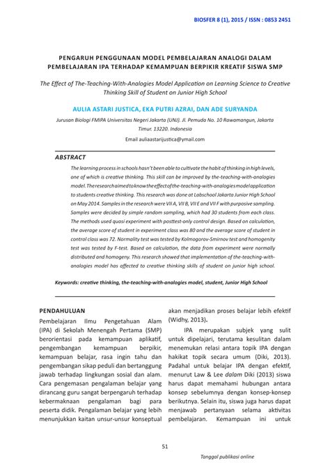 Pdf The Effect Of The Teaching With Analogies Model Application On Learning Science To