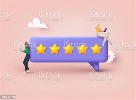 별 5개 피드백을 주는 캐릭터 벡터 고객 검토 개념입니다 좋은 나쁜 속도와 텍스트와 별 리뷰 3d 웹 벡터 일러스트레이션 별 모양에 대한 스톡 벡터 아트 및 기타 이미지