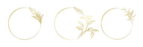 Premium Vector Botanical Golden Circle Frame Set Hand Drawn Round