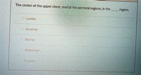 The Center Of The Upper Chest Medial The Pectoral Regions Is The