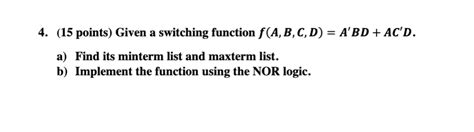 Solved 4 15 Points Given A Switching Function Fabcd