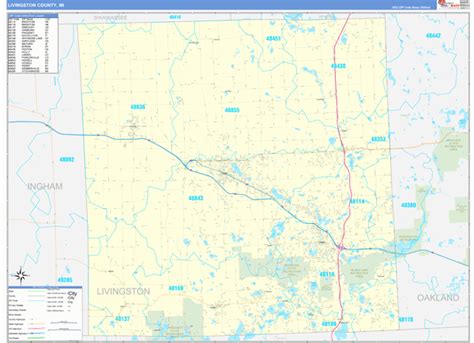 Livingston County Mi Zip Code Wall Map Basic Style By Marketmaps Mapsales