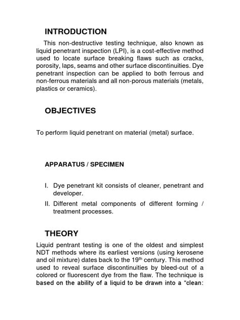 Dye Penetrant Lab Report Pdf Materials Chemistry