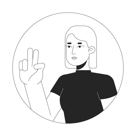 Peace Sign Girl European Black And White 2d Vector Avatar Illustration Victorious Caucasian