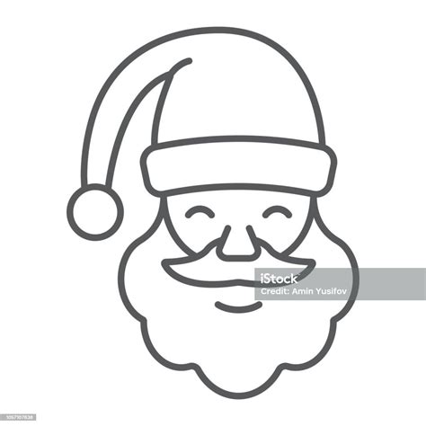 Noel Baba Ince Çizgi Simgesi Noel Ve Karakter Yüz Işareti Vektör