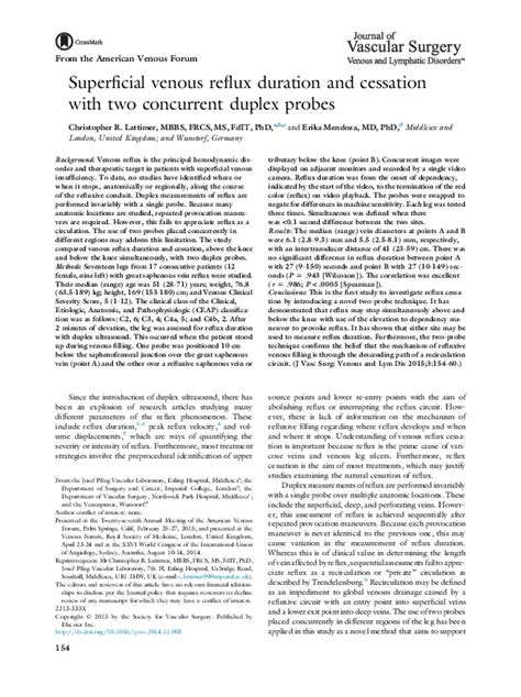 Pdf Superficial Venous Reflux Duration And Cessation With Two Concurrent Duplex Probes