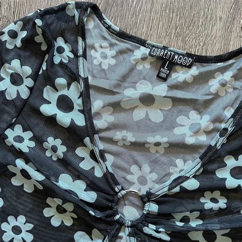Current Mood Womens Black And Blue Crop Top Depop