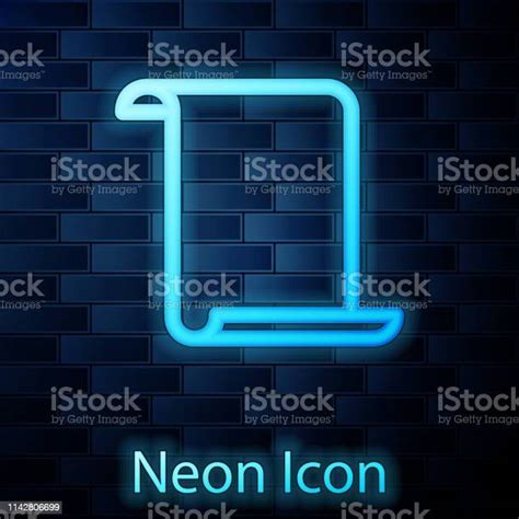 빛나는 네온 종이 스크롤 아이콘 벽돌 벽 배경에 고립 캔버스 스크롤 기호입니다 벡터 일러스트 0명에 대한 스톡 벡터 아트 및 기타 이미지 Istock