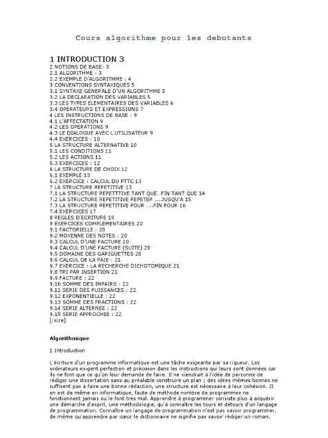 Cours Algorithme Pour Les Debutants Pdf Structure De Contrôle Booléen