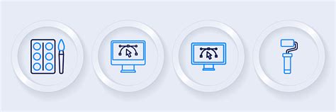 라인 페인트 롤러 브러시 디자인 프로그램이 있는 컴퓨터 및 수채화 물감 상자 아이콘을 설정합니다 벡터 개념에 대한 스톡 벡터 아트 및 기타 이미지 Istock