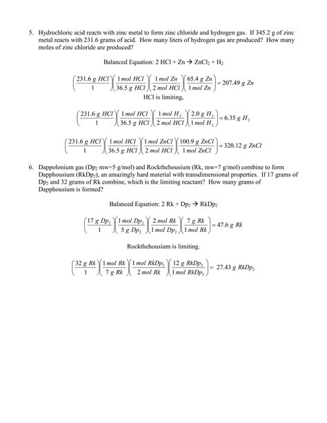 Activity Stoichiometry Word Problems 2 Solutions Pdf Chemistry Science
