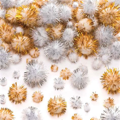 Gold And Silver Glitter Pom Poms Baker Ross