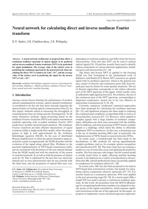 Pdf Neural Network For Calculating Direct And Inverse Nonlinear Fourier Transform