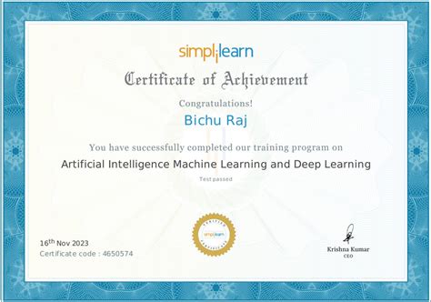 Passed The Test For Ai And Ml Course Bichu Raj Posted On The Topic