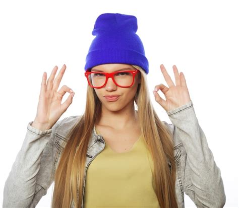 Premium Photo Young Cute Smiling Hipster Girl