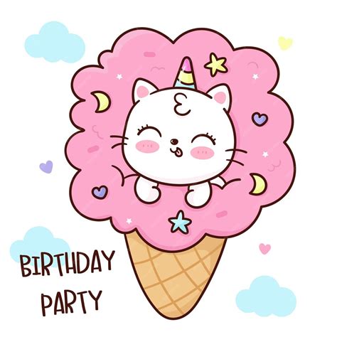 Premium Vector Cat Unicorn In Ice Cream Cone Kawaii Cartoon