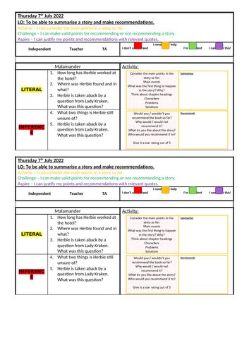 Reading Comprehension Lira Malamander Text Week 2 Teaching Resources