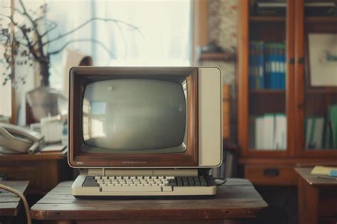 Retro Vintage Desktop Computer Mockup With Classic Tech Background