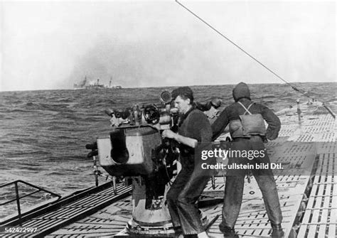 U Boat Crew Members At The Deck Gun Of A Surficed Submarine No