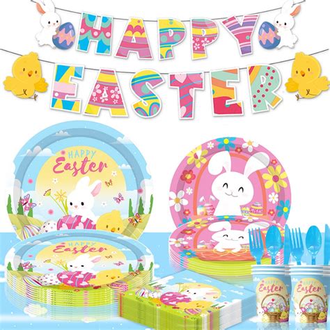 Easter Tableware Cartoon Bunny Colorful Egg Pattern Paper Plate Cup