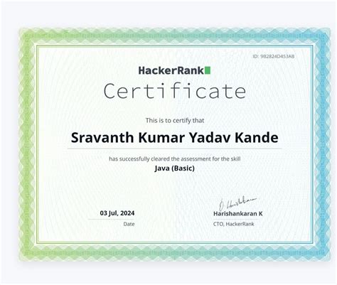 Sravanth Kumar On Linkedin Java Certification Hackerrank