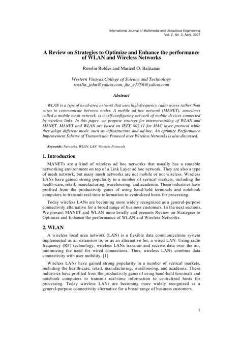 PDF A Review On Strategies To Optimize And Enhance The Performance Of WLAN And Wireless Networks