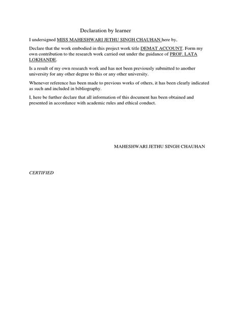 Declaration By Learner Pdf