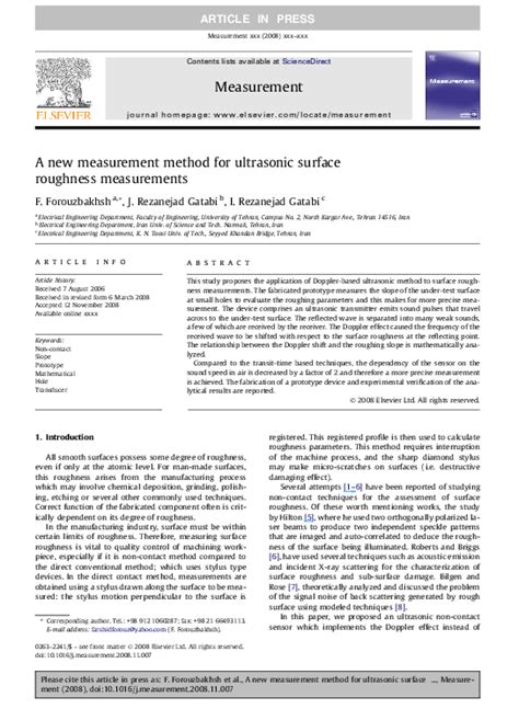 Pdf A New Measurement Method For Ultrasonic Surface Roughness Measurements