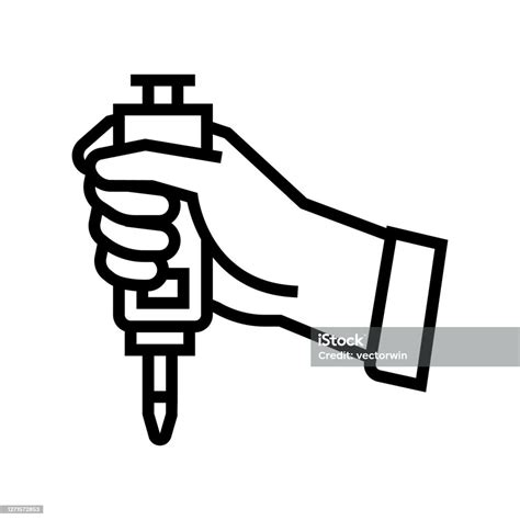 핸드 홀딩 화학 공구 라인 아이콘 벡터 격리 일러스트레이션 건강관리와 의술에 대한 스톡 벡터 아트 및 기타 이미지 건강관리와