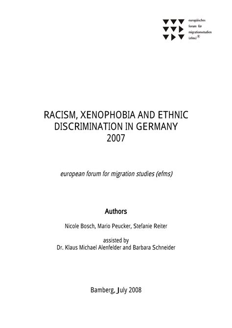 Pdf Racism Xenophobia And Ethnic Discrimination In Germany 2007