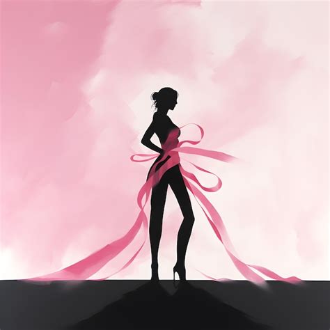 Premium Ai Image Figure In Silhouette Holding A Pink Ribbon Breast