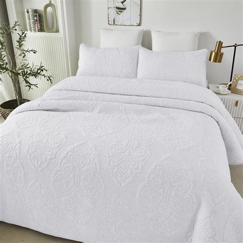 Brandream White Quilt Set Queen Size Cotton Elegant Paisley