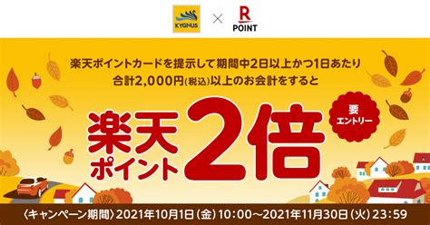 楽天ポイントカード【キグナス石油】期間中2日以上ご来店・ご利用で楽天ポイント2倍 キャンペーン一覧