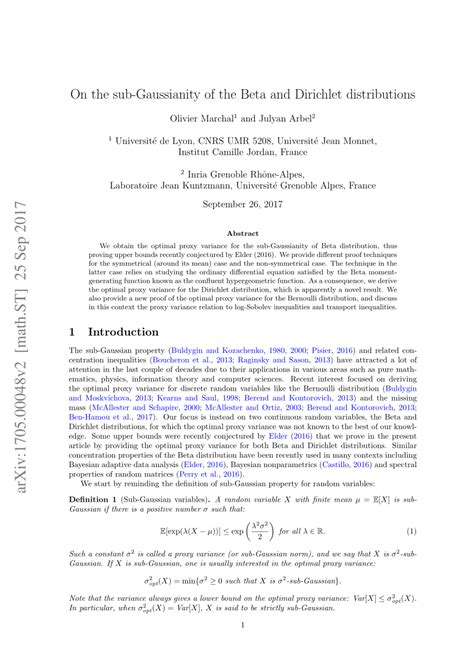 Pdf On The Sub Gaussianity Of The Beta And Dirichlet Distributions
