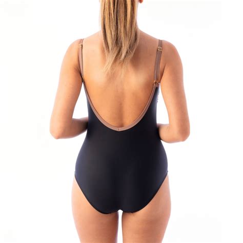 Maillot De Bain Mariana 1 Pièce Gainant Noir Et Taupe Deidad