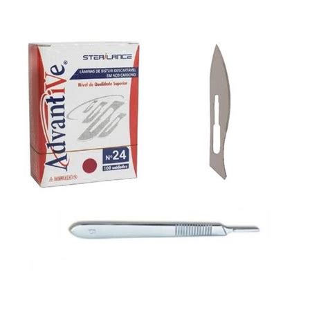 Kit Lamina De Bisturi N 24 Aço Carbono e Cabo Para Bisturi N 4