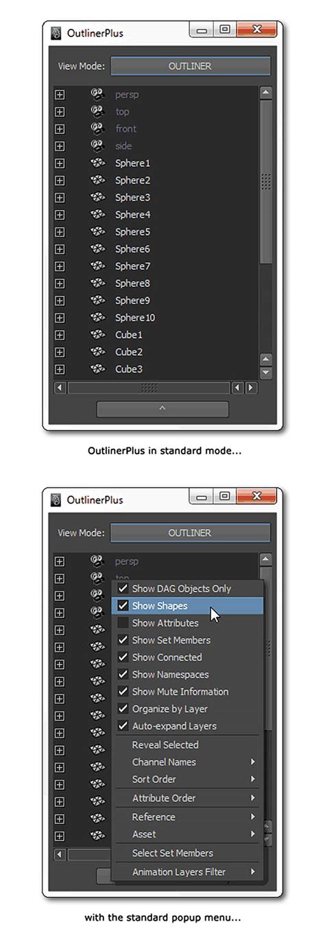 Outlinerplus A Dockable And Customizable Outliner For Autodesk Maya