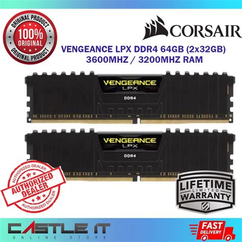 Corsair Vengeance Lpx Ddr4 64gb 2x32gb 3600mhz 3200mhz Black Kit