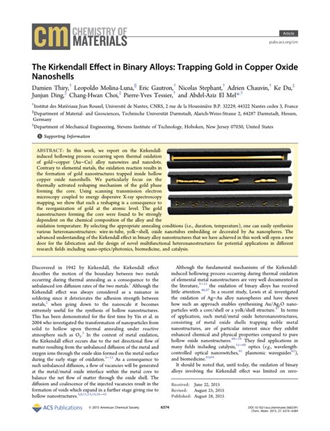 Pdf The Kirkendall Effect In Binary Alloys Trapping Gold In Copper Oxide Nanoshells