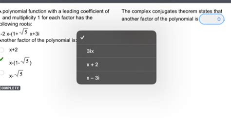 Solved A Polynomial Function With A Leading Coefficient Of The Complex Conjugates Theorem