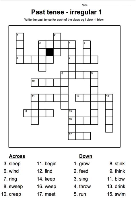 Past Tense Crossword Puzzle Printable Free Crossword Puzzles Printable