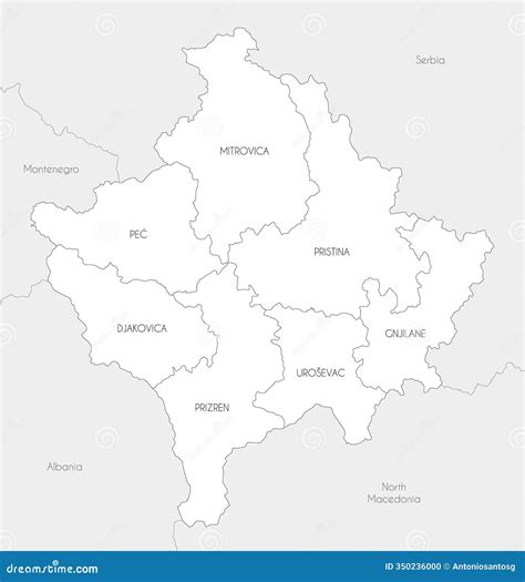 Vector Regional Map Of Kosovo With Districts And Administrative