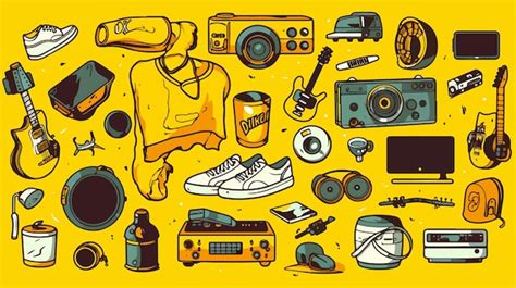 Diverse Objects On Vibrant Yellow Background Premium Ai Generated Vector