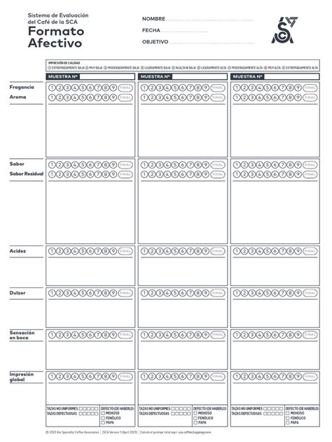 Edc Nueva Hoja De Cata Sca Cupping Form Spanish Afectivo